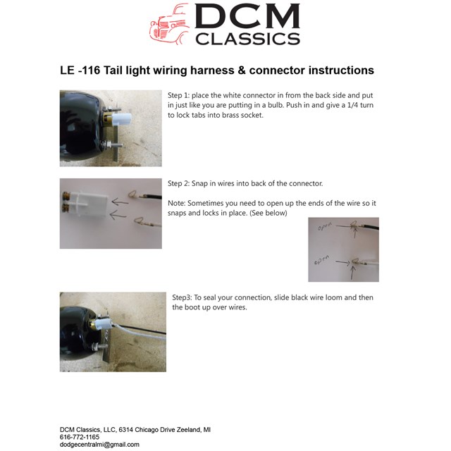 LE-116 - Tail light bucket wires with connector : DCM Classics